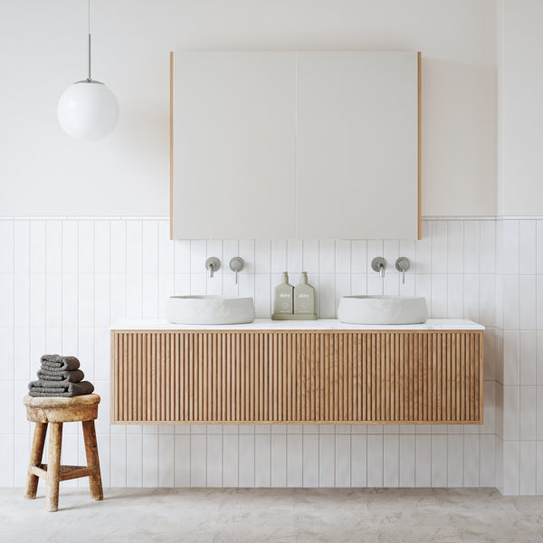 Ingrain Grooved Wall Hung Timber Veneer Bathroom Vanity - The Blue Space