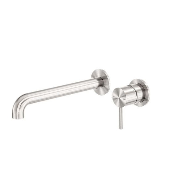 Zen SS316L Wall Basin/Bath Mixer Back Plate 230mm Spout Brushed Nickel ...