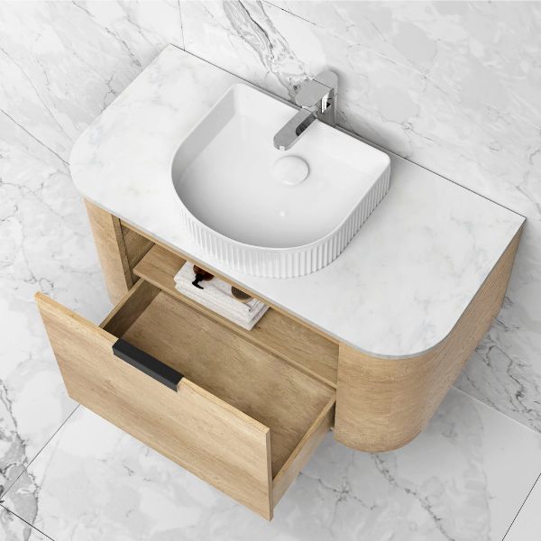 Otti Bondi Wall Hung Curve Vanity - Natural Oak — The Blue Space