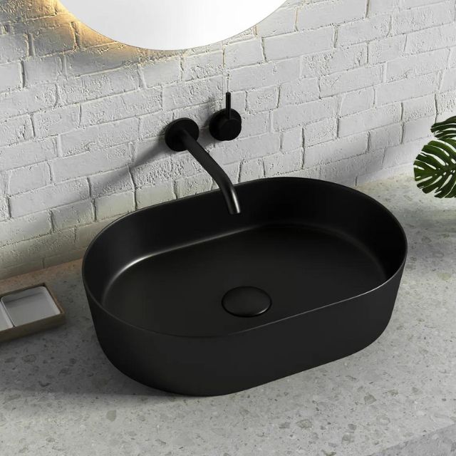 Otti Quay 500mm Oval Above Counter Basin - Matte Black — The Blue Space