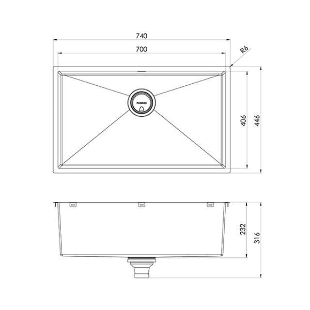 Phoenix 4000 Series Extra Large Single Bowl Sink 700mm - Brushed Carbo ...