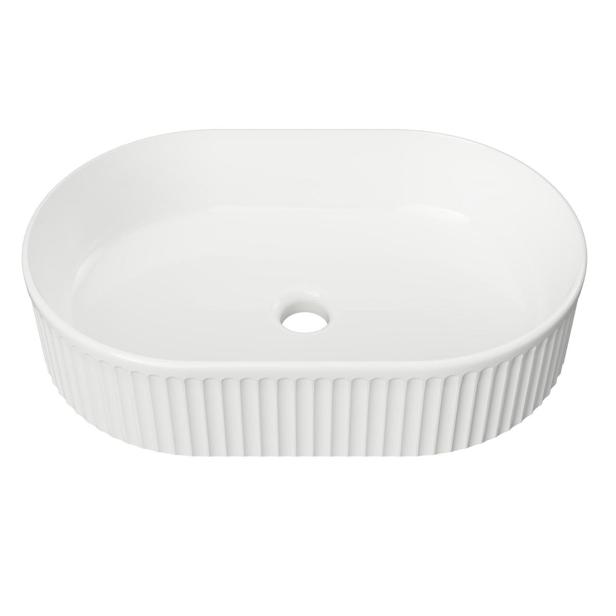 Timberline Oval Flute 490 x 310 Gloss White Ceramic — The Blue Space