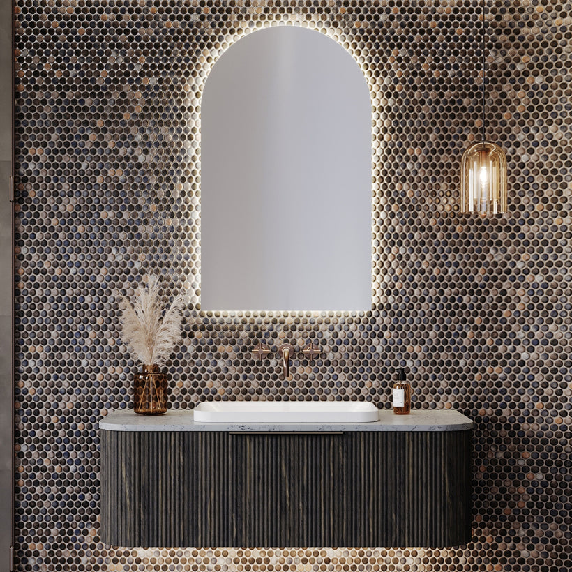Timberline Santos Dockland Wall Hung Vanity with Silk Surface Top Above ...