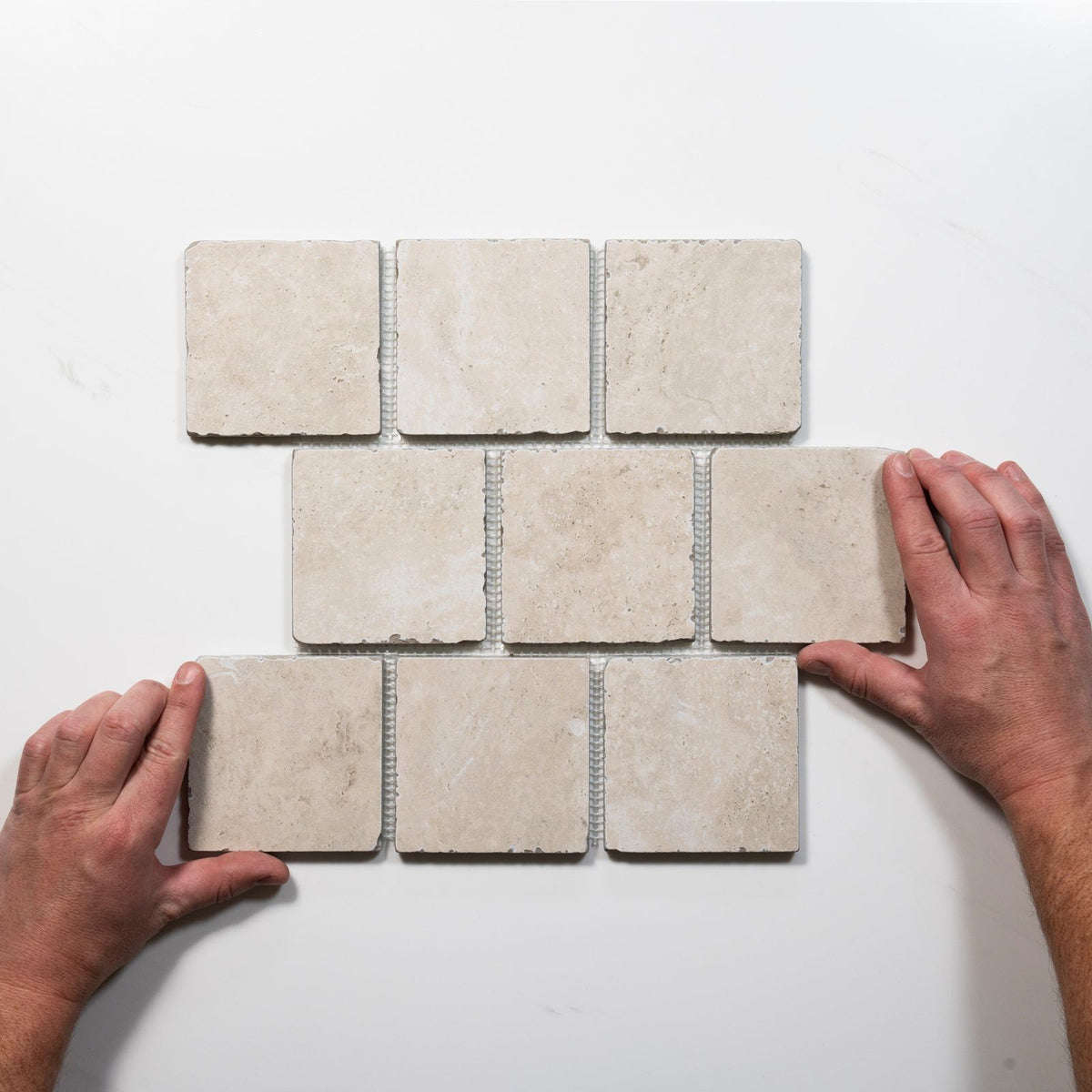 Valerie Cream Travertine Brick Bond Cobblestone Porcelain Tile Sheets ...