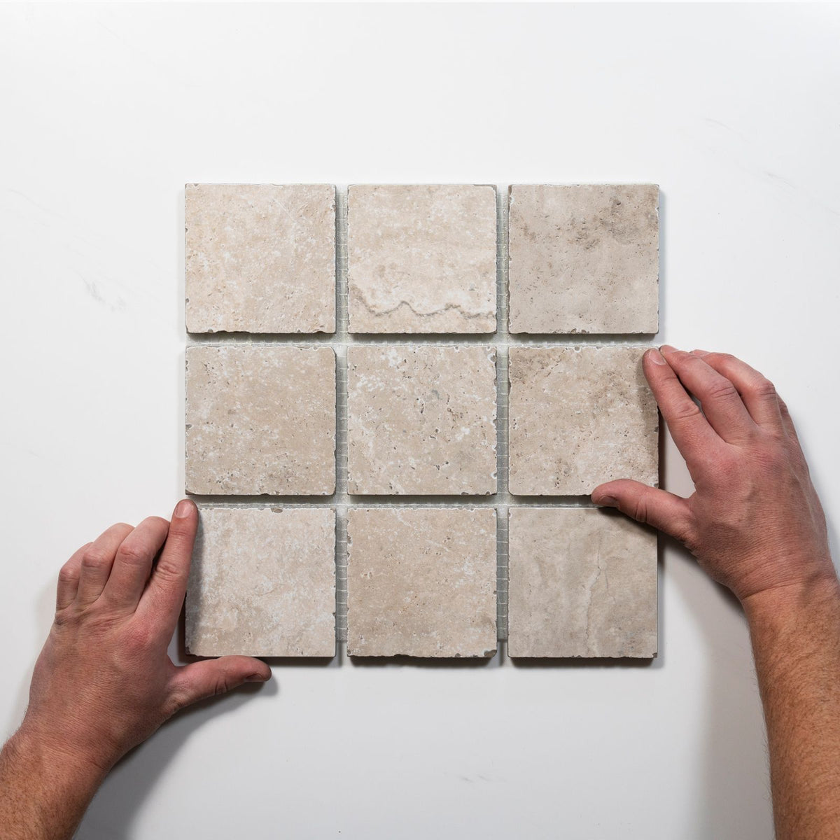 Valerie Ivory Travertine Straight Bond Cobblestone Porcelain Tile ...