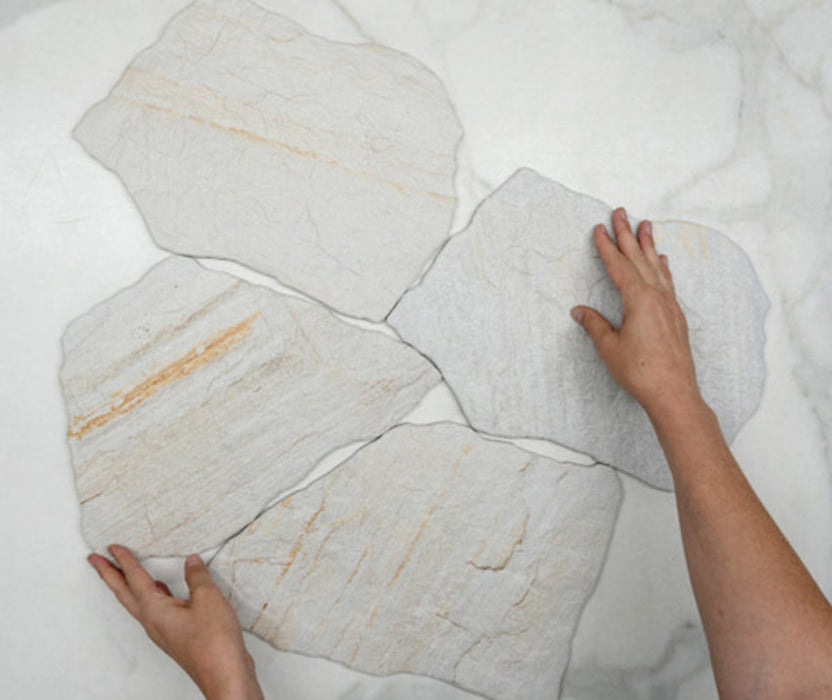 White Aria Stone Tile Matte Crazy Pave Porcelain — The Blue Space