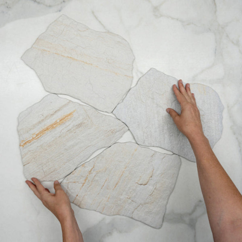 White Aria Stone Tile Matte Crazy Pave Porcelain — The Blue Space