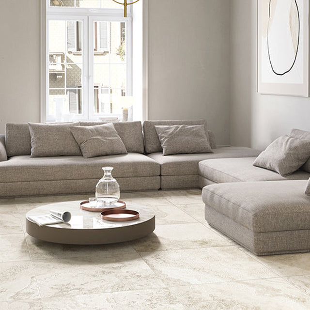 White Classico Travertine Italian Porcelain Tile 600x600x9mm — The Blue ...