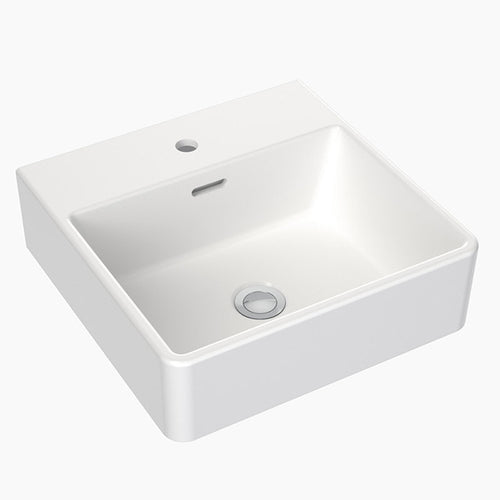 Clark Square Wall Basin Left Hand Shelf 600mm One Taphole — The Blue Space