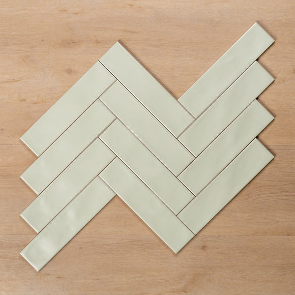 Whitehaven Green Wavy Satin Ceramic Subway Tile 68x280mm — The Blue Space