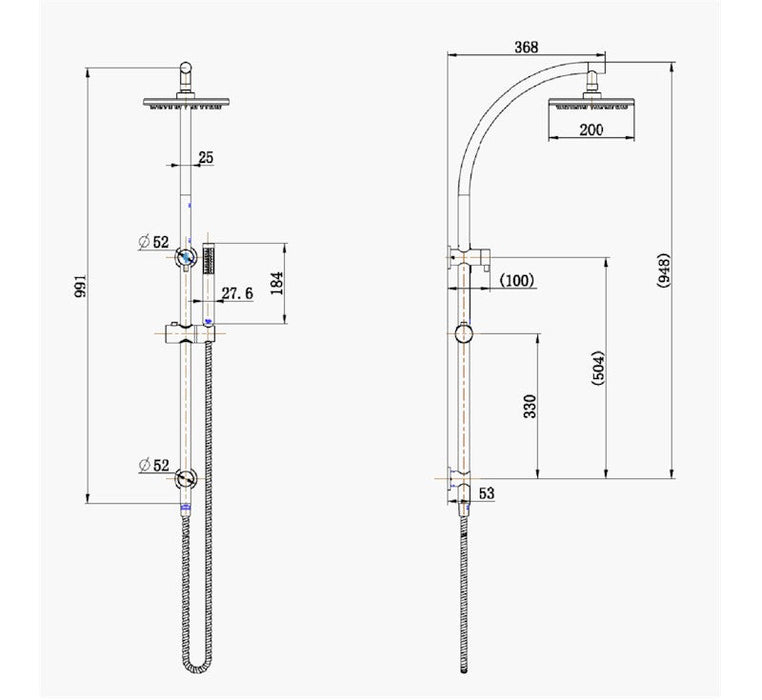 Manto Twin Exposed Rail Shower System ABS Head - Chrome | bathroom ...