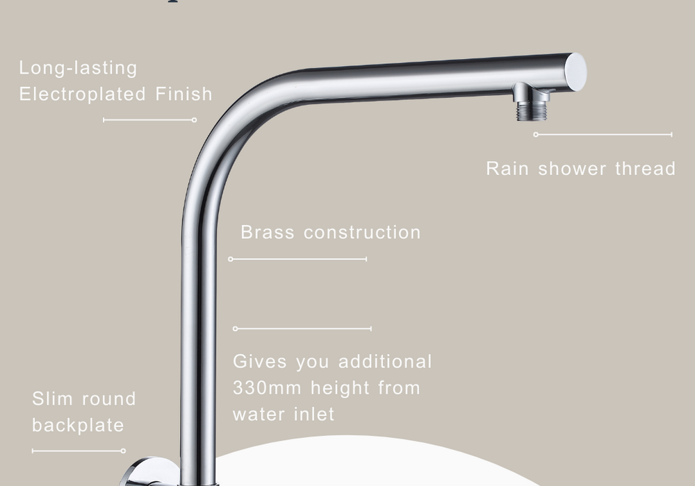 Indigo Ciara Upswept Right Angle Shower Arm 350mm Chrome | The Blue Space