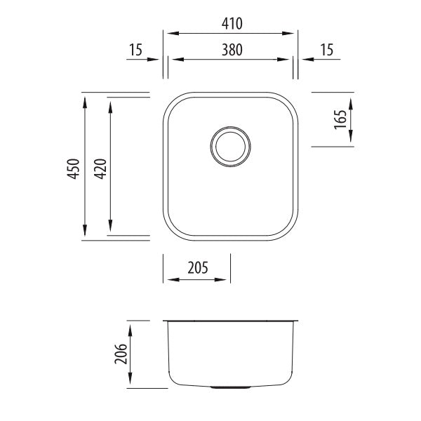 Oliveri Nu-Petite standard bowl undermount sink NTH — The Blue Space